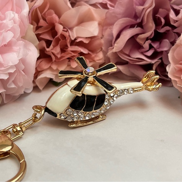 Accessories | Whimsical Black And White Crystal Helicopter Keychain ...